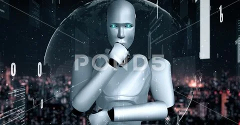 Futuristic robot artificial intelligence huminoid AI programming coding ...