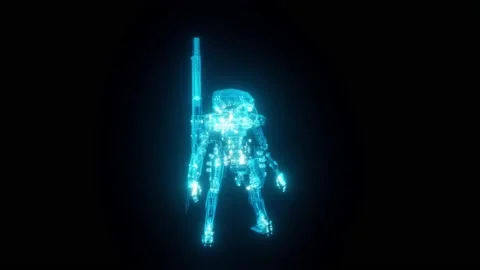 Futuristic robot machine gun turret wire... | Stock Video | Pond5