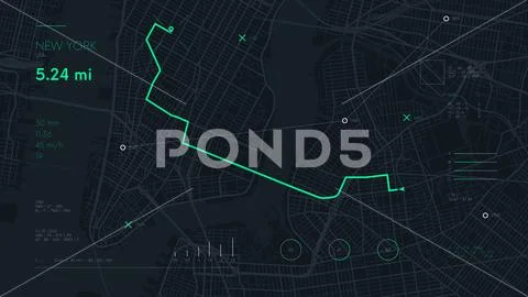 Futuristic route dashboard GPS tracking map, city New York ~ Clip Art ...