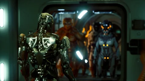 Futuristic Sci-Fi Scene: Evil Robot in A... | Stock Video | Pond5