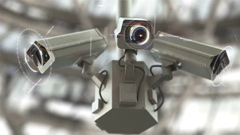 Futuristic security cameras scanning the... | Stock Video | Pond5