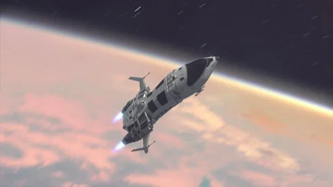 Futuristic Spaceship Leaving a Planet. | Stock Video | Pond5