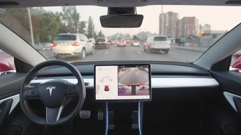 Futuristic Tesla vehicle with autonomous... | Stock Video | Pond5