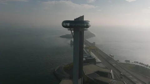 Futuristic tower resembling a UFO on a t... | Stock Video | Pond5