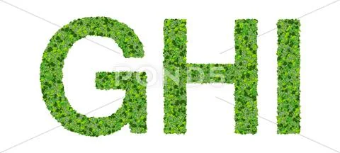 G H I alphabet letters made from green leaves isolated on white ...