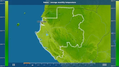 Gabon - average temperature, English lab... | Stock Video | Pond5