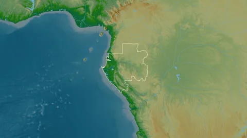 Gabon map - glide. Border. Physical. | Stock Video | Pond5