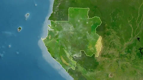 Gabon map - solid. Regions. Satellite. | Stock Video | Pond5