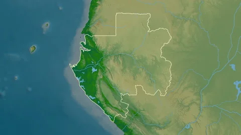 Gabon map - zoom. Regions. Physical. | Stock Video | Pond5