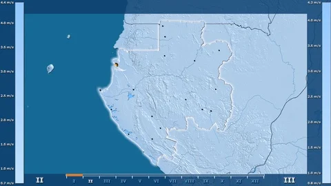 Gabon - wind speed, borders and cities | Stock Video | Pond5