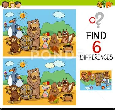 Game of differences with animals Cartoon Illustration of Finding ...