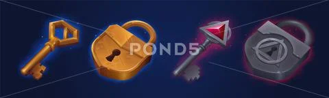 Game keys and locks ui icons loot box gamer assets: Graphic #222870801