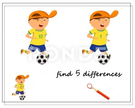 A game for kids find the differences, cartoon boy football player ...