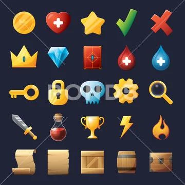 Game UI assets set. Gaming user interface icons collection. vector ...
