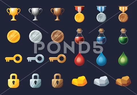 Game UI assets set. Gaming user interface icons collection. vector ...