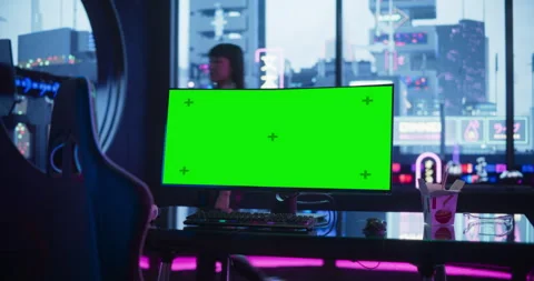 Gamer Computer with Green Screen in Futu... | Stock Video | Pond5