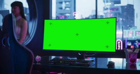 Gamer Computer with Green Screen in Futu... | Stock Video | Pond5