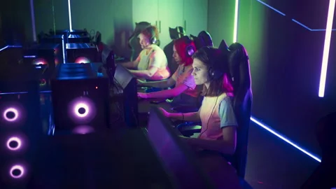 Gamer girls have funny reaction to loss ... | Stock Video | Pond5