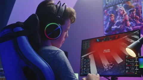 Gamer loses round in first person shoote... | Stock Video | Pond5