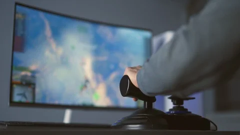 The gamer playing video game with flight... | Stock Video | Pond5