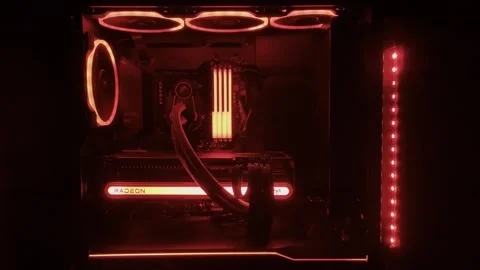 Gaming Pc Glowing Red In The Dark - The ... | Stock Video | Pond5