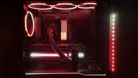 Gaming Pc Glowing Red In The Dark - The ... | Stock Video | Pond5