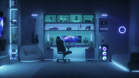 Gaming PC room with Led lights | Stock Video | Pond5