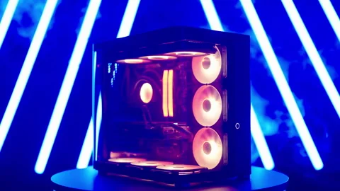 Gaming RGB illuminated PC fans with neon... | Stock Video | Pond5