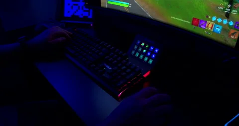 Gaming Streamer Playing Keyboard and Mou... | Stock Video | Pond5