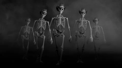 Gang of Skeleton Gunslingers Walking - 3... | Stock Video | Pond5