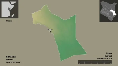 Garissa location. Kenya. Relief map | Stock Video | Pond5