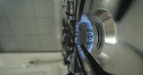 Gas cooker turn on, vertical 4K slow mot... | Stock Video | Pond5