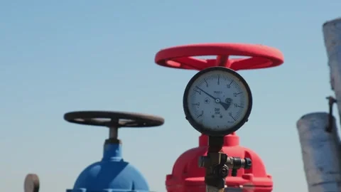 Gas pipe pressure sensor. Valve for open... | Stock Video | Pond5