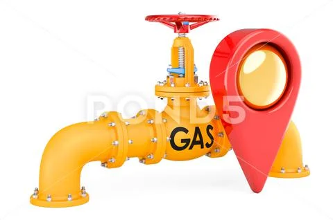 Gas pipeline with map pointer. 3D rendering ~ Clip Art #204864291