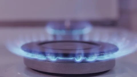 gas stove with fire, close-up side view ... | Stock Video | Pond5