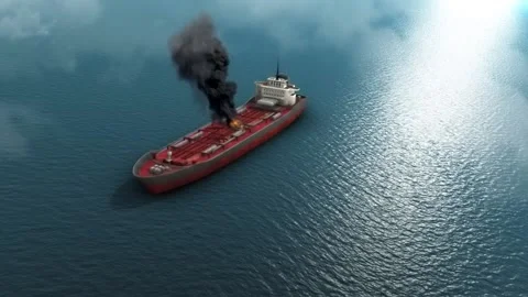 Gas Tanker ship burning on fire Aerial v... | Stock Video | Pond5