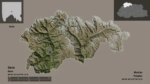 Gasa location. Bhutan. Satellite map | Stock Video | Pond5