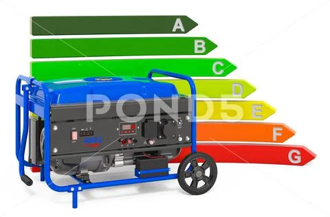Gasoline generator with energy efficiency chart, 3D rendering ...
