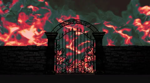 Gate to Hell open on fiery background, 3... | Stock Video | Pond5