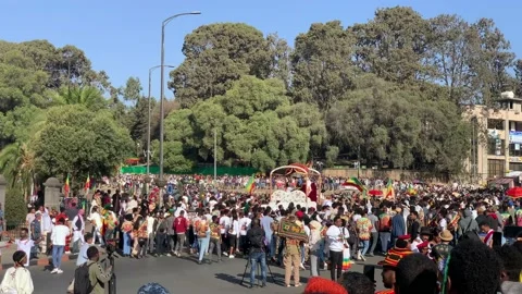 Gathering around king Minilik and queen ... | Stock Video | Pond5