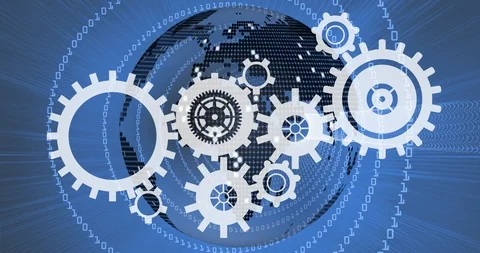 Gear wheels in world binary code 4k | Stock Video | Pond5