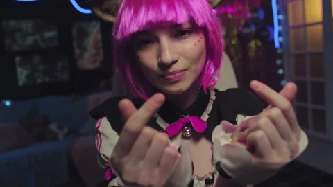 Gen Z Cosplayer Showing Finger Hearts | Stock Video | Pond5