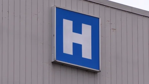 General hospital blue sign on medical bu... | Stock Video | Pond5