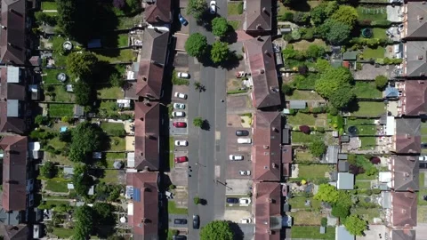 Generic aerial view of a British residen... | Stock Video | Pond5