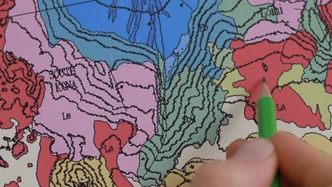 Geologist hand marks on the map earthqua... | Stock Video | Pond5