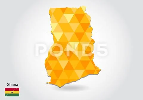 Geometric polygonal style vector map of ghana. Low poly map of ghana. Colorfu: Graphic #108819697