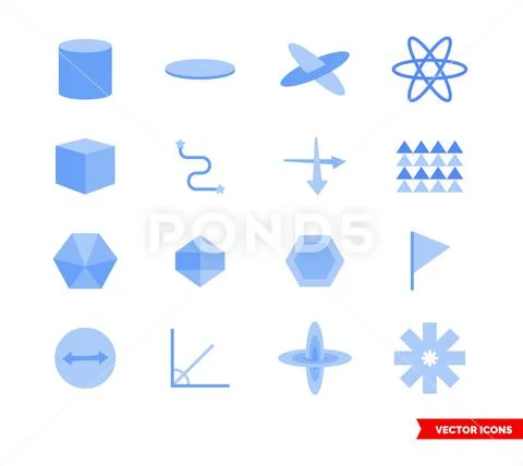 Geometry icon set of color types. Isolated vector sign symbols. Icon ...