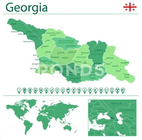 Georgia detailed map and flag. Georgia on world map.: Royalty Free ...