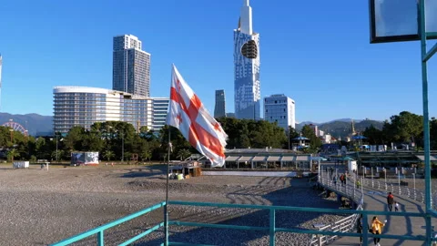 Georgian flag on the embankment of Batum... | Stock Video | Pond5