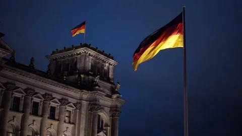 German national flags waving at night, t... | Stock Video | Pond5